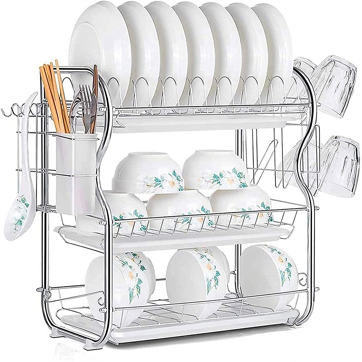 Plate Rack Draining Dish Rack 3 Tier Dish Drainer Rack Holder Dish Drying Rack Plate Dish Cup Cutlery Drainer Rack Plates Holder Pan Plate Holder