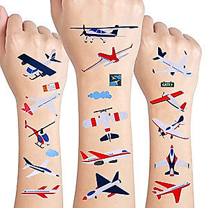 24 Sheets Airplane Temporary Tattoos, Birthday Decorations Airplane Party Favors