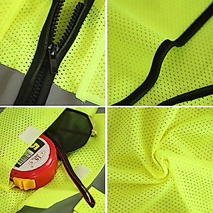 XIAKE 5 Pockets Mesh High Visibility Reflective Safety Vest,Zipper Front, Meets ANSI/ISEA Standards(Large,Yellow)