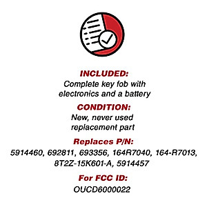 KeylessOption Keyless Entry Remote Control Car Key Fob Replacement for OUCD6000022 (Pack of 2)