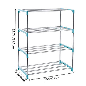 Xerhnan 4-Tier Stackable Small Shoe Rack, Lightweight Shoe Shelf Storage Organizer for Entryway, Hallway and Closet (blue)
