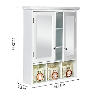 Medicine Cabinet, Bathroom Organiser, Wall Mounted Bathroom Cabinet with Mirror with 2 Adjustable Shelves and 3 Storage Baskets for Bathroom, Laundry Room, Kitchen