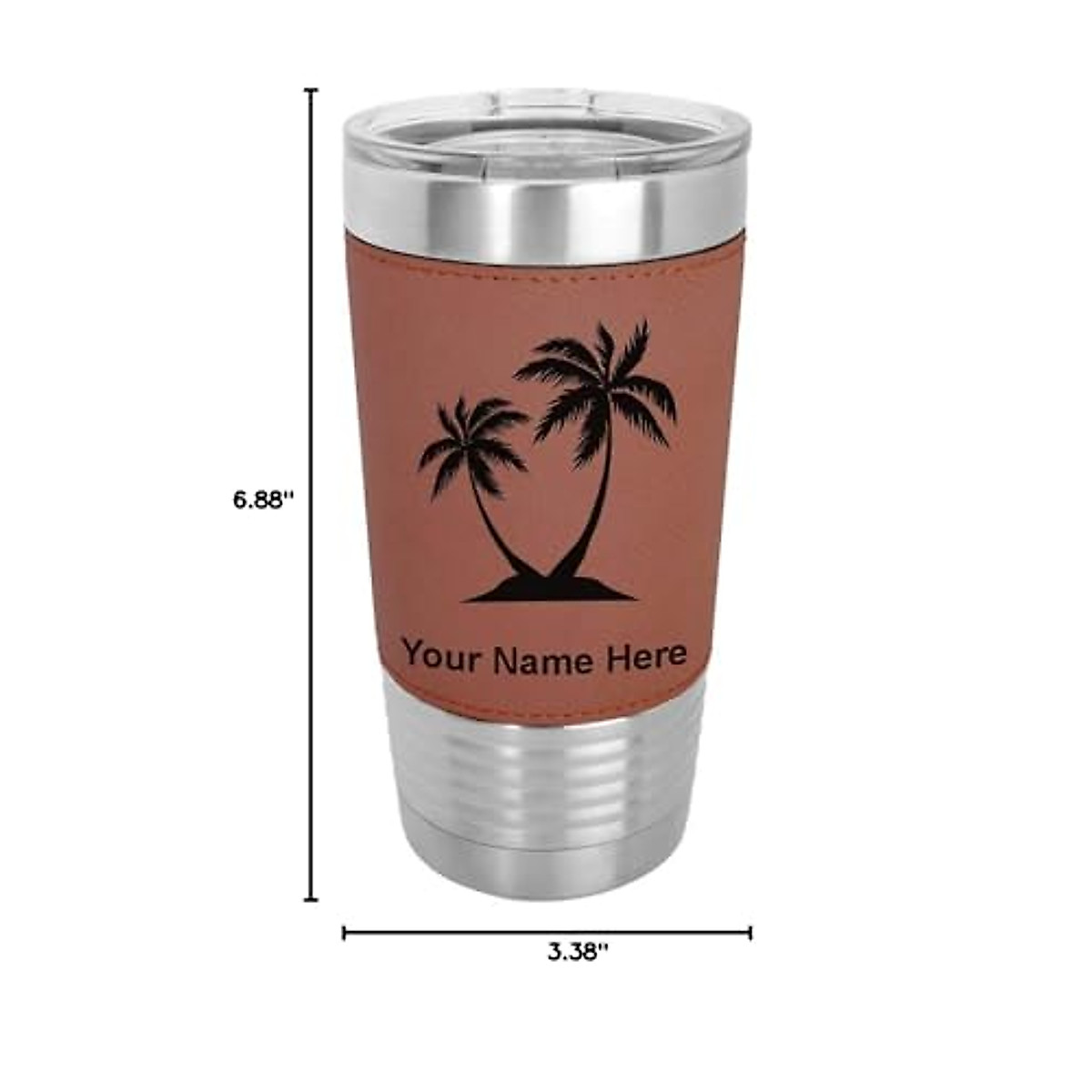 LaserGram 20oz Vacuum Insulated Tumbler Mug, Palm Trees, Personalized Engraving Included (Faux Leather, Dark Brown)