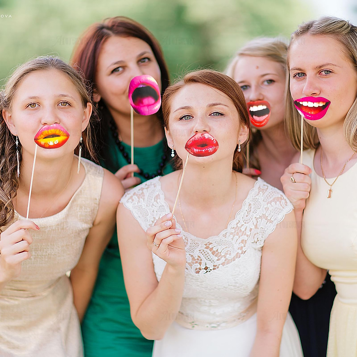 AUEAR, 40 Pack Party Photo Booth Props Funny Lips Mouth Selfie Props Accessories with Stick for Christmas Birthday Wedding Graduation Party and Halloween