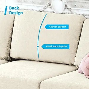 Mjkone L Shaped Sofa Couch, 4-Seat Oversized Sectional Sofa for Living Room, Convertible Modular Sofa with Storage Ottoman, Reversible Chaise with Footstool, Furniture Settee with Pouf - Beige