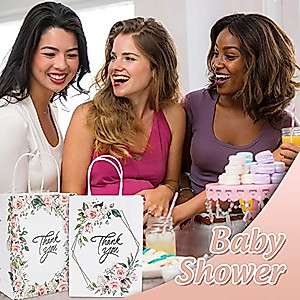 AnyDesign 16Pcs Thank You Gift Bags Floral Design Gift Bags with Handles White Kraft Paper Treat bags Wedding Small Paper Bags for Business Shopping Birthday Baby Shower Party Favors, 2 Designs