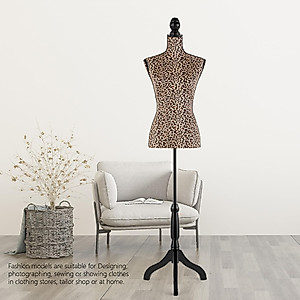 Encomle Dress Form Female Mannequin Torso, Height Adjustable Mannequin Body with Stand for Sewing, Display, Leopard Print