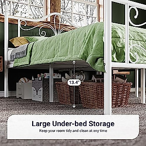 Allewie Queen Size Bed Frame with Headboard,Metal Bed Frame with Butterfly Pattern Design Headboard & Footboard,No Box Spring Needed,Easy Assembly,White