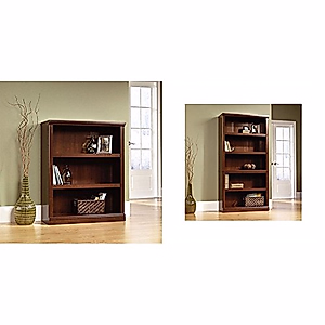 Sauder 3-Shelf Bookcase, Select Cherry Finish + Sauder 5-Shelf Bookcase, Select Cherry Finish_Bundle