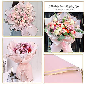 Gloreyan 20 Sheets Gold Edge Flower Wrapping Paper, Florist Bouquet DIY Craft Fresh Flower Bouquet Wrap Waterproof Floral Wrapping Gift Box Packaging Material Florist Supplies, 22.8*22.8 Inches(Pink)