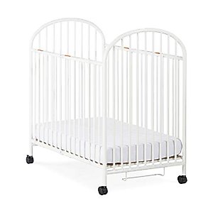 Child Craft Sweet Dreamer Arched Compact Portable Folding Metal Crib with Locking Wheels, White