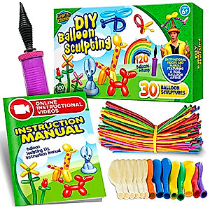 DIY Balloon Animal Kit for beginners. Twisting & Modeling balloon Kit 30 + Sculptures,100 Balloons for balloon animals, Pump and Manual. Party Fun Activity/Gift for, Teens Boys and Girls
