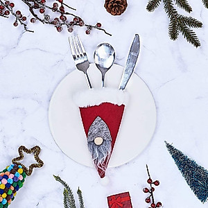 PARTSQUEEN 3Pcs Christmas Silverware Holders, Santa Tableware Bag Plush Christmas Knife and Fork Cover for Holiday Xmas Party Dinner Table Decoration