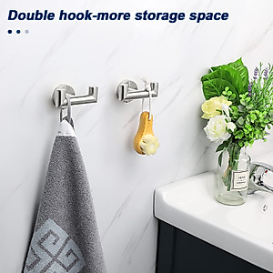 NearMoon Bathroom Double Towel Hook- SUS304 Stainless Steel Robe Towel Holder, Heavy Duty Double Coat Hook for Bathroom Livingroom Kitchen Wall Mounted, 2 Pack (Brushed Nickel)