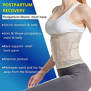 Abdominal Binder Postpartum Belly Band for Post Abdomen Surgery C-section Recovery Compression Wrap Back Support Belt (X-Large, Beige)