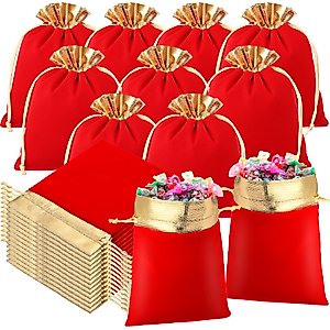 Frienda 30 Pcs Velvet Drawstrings Gift Bags 6 x 5 Inch Jewelry Pouches Drawstring Candy Bags Bolsitas para Recuerdos Velvet Party Favors Present Bag for Christmas Xmas Holiday(Red)