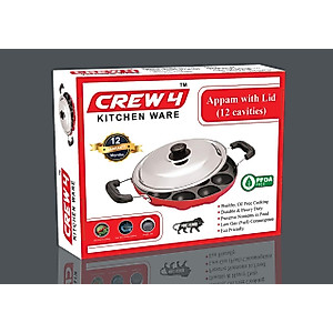 CREW4 Aluminium, Non-Stick Appam Patra Rolux Red Ponganalu Maker Paniarakkal Pan Paniyarakkal with Lid