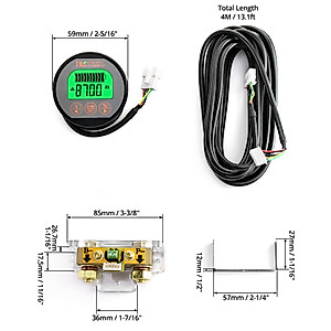 QWORK Battery Monitor Voltmeter Ammeter, Voltage Range 8V-80V and up to 500A, Voltage Current Meter with 13 ft Custom Cable