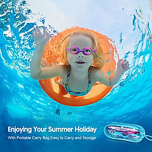 Starweh Kids Swim Goggles, 2 Pack Portable Swimming Goggles No Leaking Anti Fog Kids Goggles for Boys Girls(Age 6-14), Blue & Purple Pink