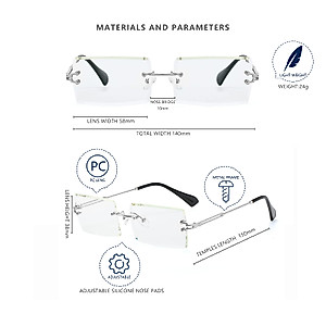 LASPOR Silver Rimless Sunglasses Rectangle for Men and Women 90s 2000s Retro Vintage Square Frameless Tinted Glasses Shades (Silver-Clear)