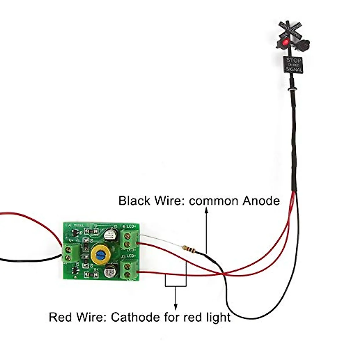 JTD1507RP 1 Set N Scale Railroad Train/Track Crossing Sign 2 Heads LED Made + Circuit Board Flasher-Flashing Red Train Stop on red Signal Lights Decoration and Party