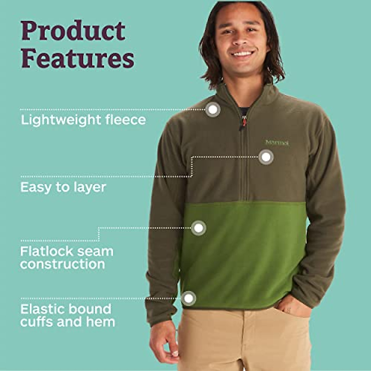 MARMOT Men's Rocklin 1/2 Zip | Lightweight, Pullover | Nori/Foliage, Medium