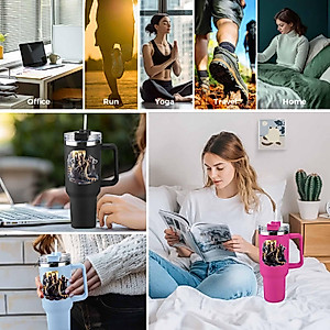 40 Oz Insulated Tumbler with Handle and Straw,Three Little Raccoon Stainless Steel Vacuum Insulated Travel Mug,Leak-proof Water Bottle Iced Coffee Cup,The Moonlight Animal