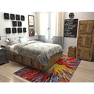 Unique Loom Lyon Collection Modern Abstract Tie-Dye Fireworks Area Rug, 5 x 8 Feet, Multi/Blue