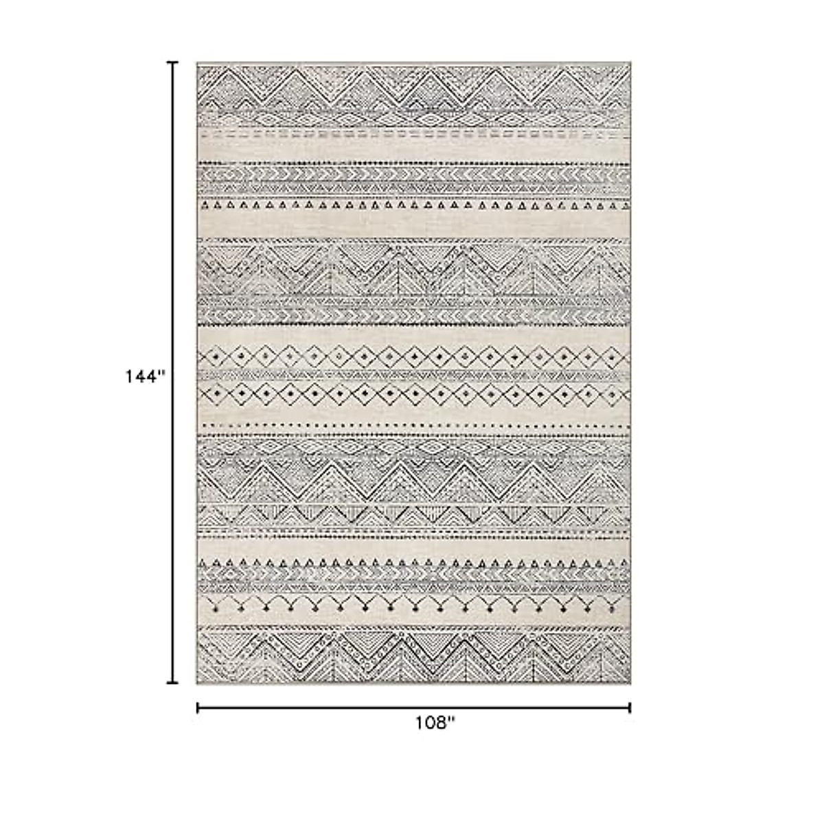 Area Rugs 9x12 Living Room: Large Machine Washable Rug with Non-Slip Backing Non Shedding Stain Resistant, Soft Geometric Moroccan Carpet for Dining Room Bedroom Nursery Home Office-Deep Gray/Cream