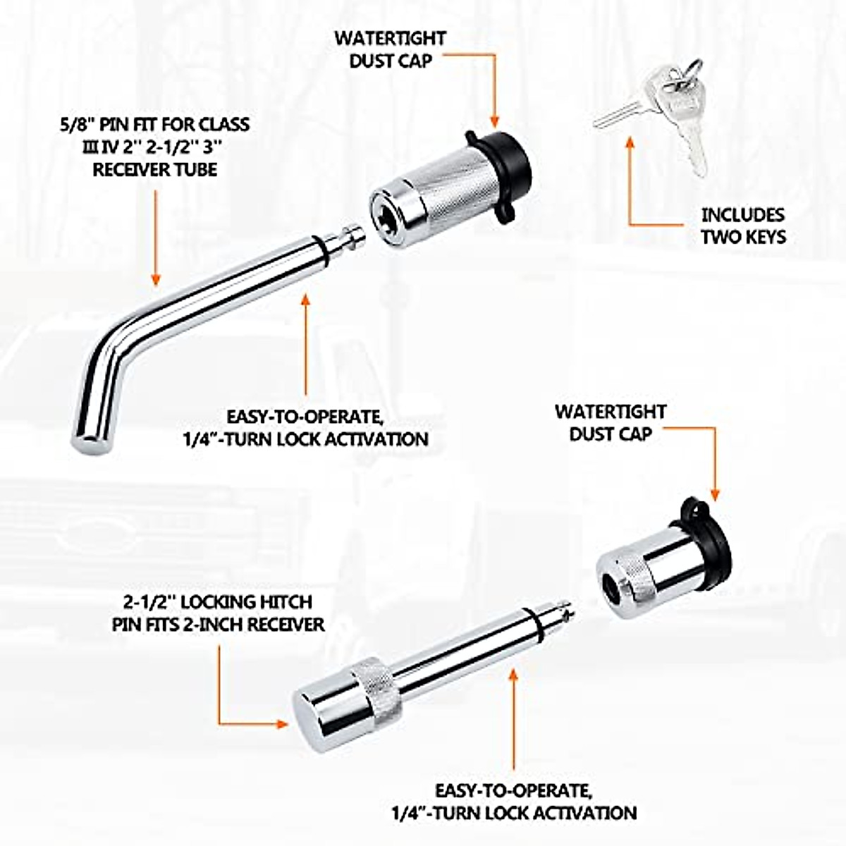 Cenipar Trailer Hitch Lock Set 5/8 Inch, 1/2 Inch Hitch Dog Bone Pin Lock Trailer Coupler Lock and Universal Coupler Lock Fits Class III IV Hitches Towing Locks