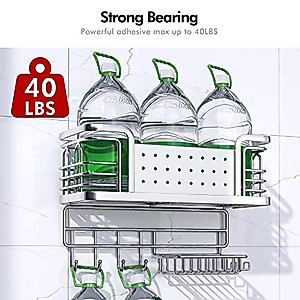 LIVOD Adhesive Shower Caddy with Soap Holder, Stainless Steel Shower Organizer with Hook, Wall Mount Rustproof Shower Shelf for Inside Shower, Polished SS