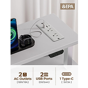 Seventable Computer Desk with Power Outlets & LED Light, 39 inch Home Office Desk with 5 Drawers, Writing Desk with Monitor Stand, Work Desk for Home Office, White