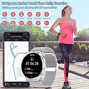 Efolen Smart Watch for Women, Fashion Fitness Watch for iPhone Android Phone Answer/Make Call, 1.32'' HD Full Touch Screen Smartwatch with GPS Tracker Heart Rate Sleep Monitor Pedometer, Silver
