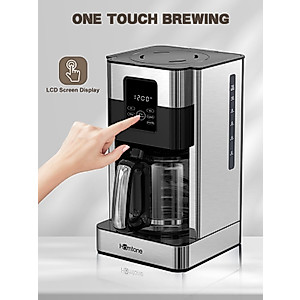 Homtone Coffee Maker 12 Cup Programmable, Anti-Drip Digital Coffee Machine, Brew Strength Control Coffee Maker for Hot Coffee, Stainless Steel, LCD Touch Screen, Permanent Filter, 1000W