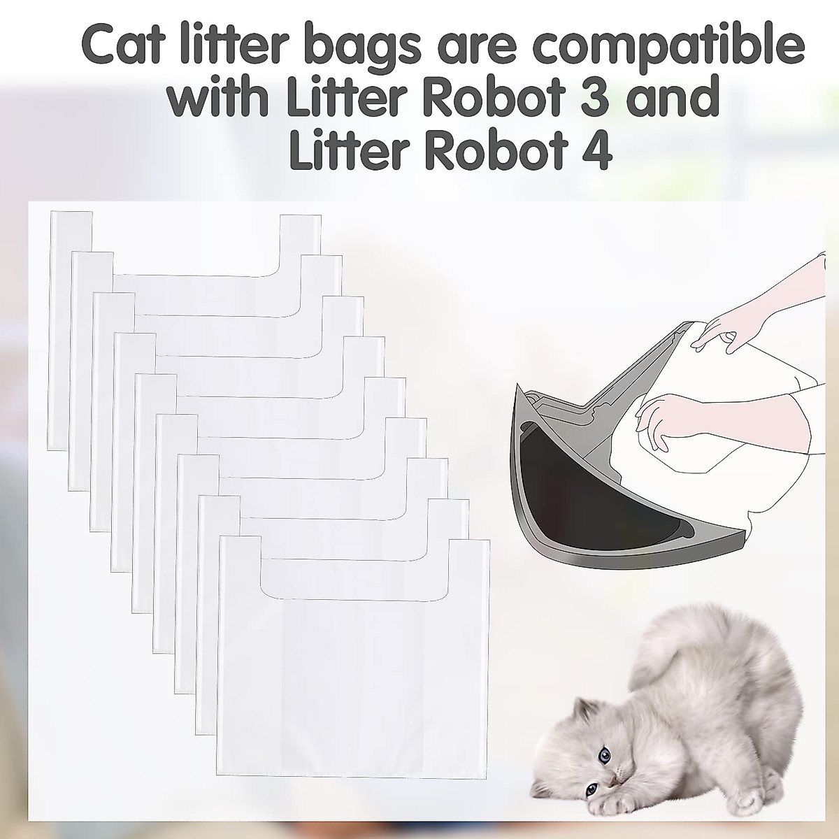 Nuanchu 100 Pcs Cat Litter Box Liner with Handle 25.2 x 22.4 Inch Thick Waste Drawer Liner Compatible with Litter-Robot 3/4 Heavy Duty 9-11 Gallon Cat Litter Bags Cat Replacement for Cat Pan Waste Bin