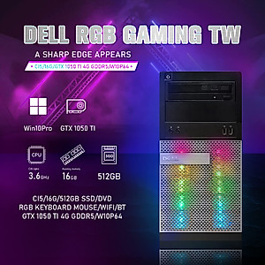 Dell RGB Gaming Desktop PC, Intel Quad I5 up to 3.6GHz, 16GB RAM, GeForce GTX 1050 Ti 4G GDDR5, 512G SSD, DVD, WiFi & Bluetooth, RGB Keyboard & Mouse, Win 10 Pro (Renewed)