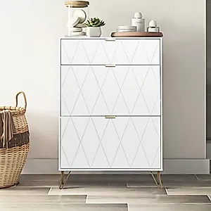 eclife Shoe Cabinet Shoe Rack Storage Organizer with 3-Tier Drawers White Entryway Shoe Cabinet for Heels, Boots, Slippers