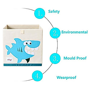 VMOTOR Foldable Animal Canvas Storage Toy Box/Bin/Cube/Chest/Basket/Organizer for Kids, 13 inch(Shark)