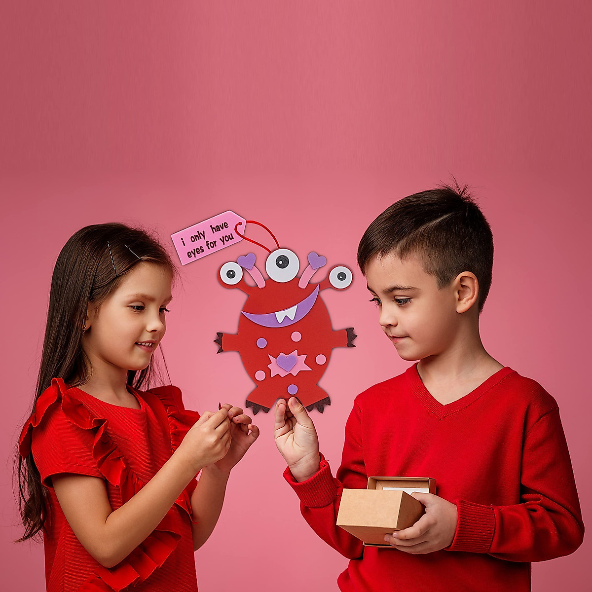 4E's Novelty Valentines Monster Craft Ornament (12 Pack) Foam Valentines Day Crafts for Kids Classroom DIY Card Activity Bulk - Individually Wrapped