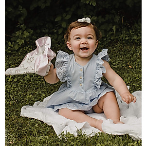 lulujo Baby Security Lovie Blankets| Unisex Softest Breathable Cotton Muslin Security Blanket with Silky Satin Trim| Neutral Comforting Blanket for Girls & Boys | 16in by 16 in| Peace, Twin