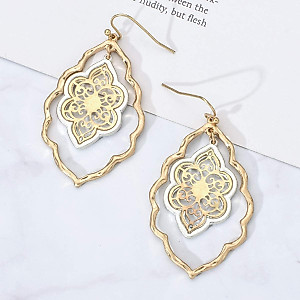 Gold Filigree Flower Earrings for Women Dangling Jewelry (gold filigree earrings)