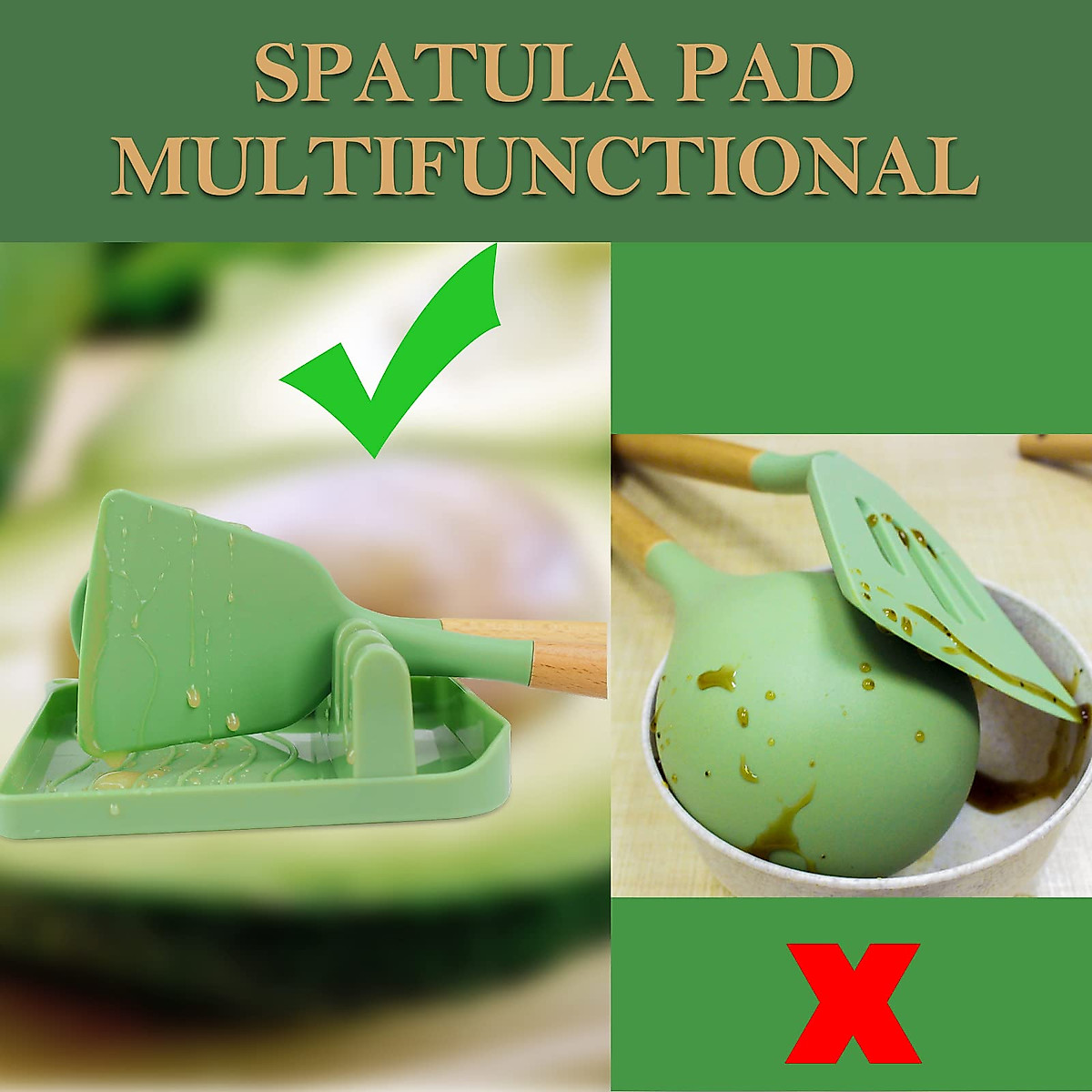 MYKUJA Green Kitchen Utensils Set for Cooking-Heat Resistant Kitchen Silicone Set Cooking Utensils Set for Non-Stick Utensils Set 13 Pieces Kitchen Tools(Avocado green)