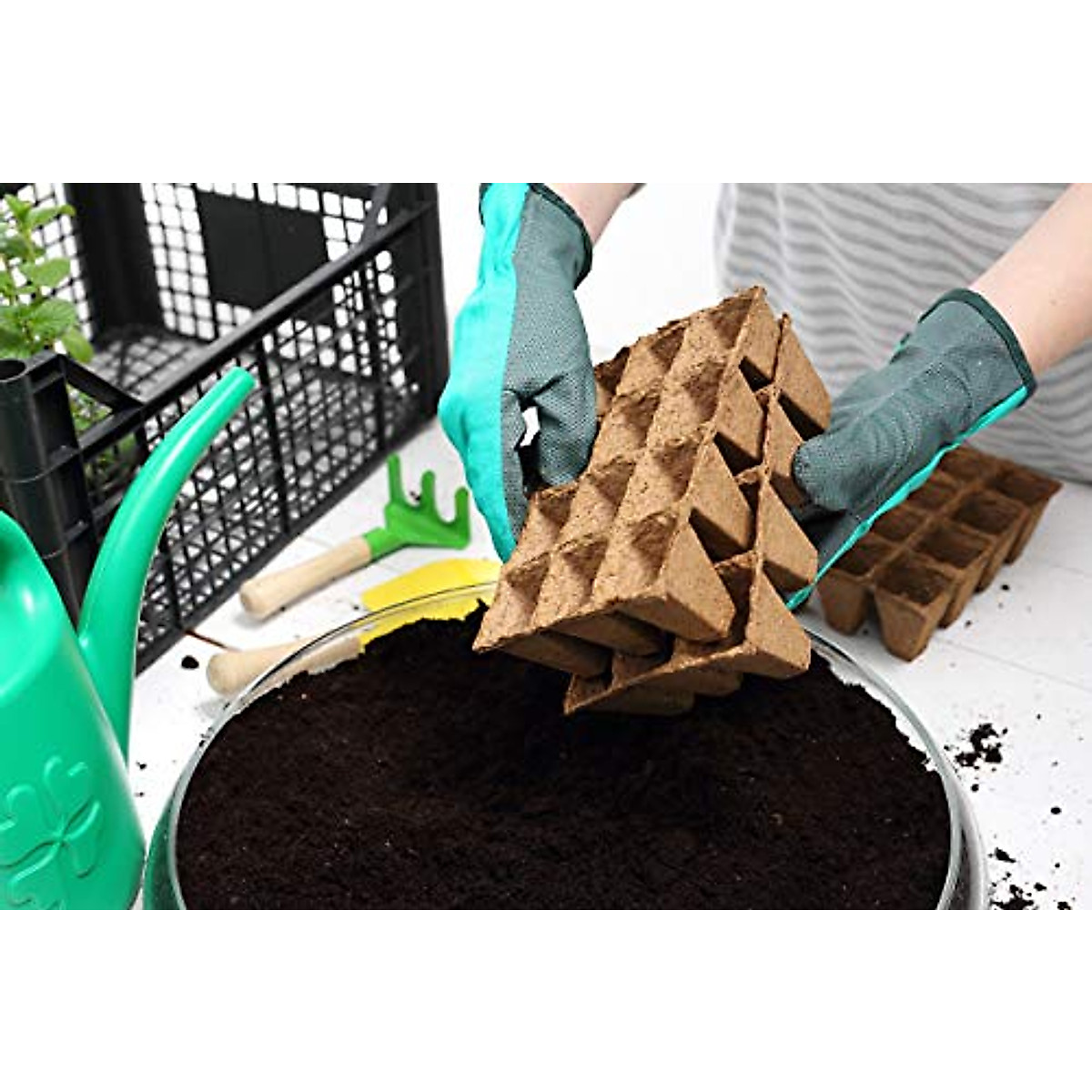 2BFFS.COM Seedling Tray- Germination Kit-Organic Biodegradable Pea Pots Starter Kit, 10PK Peat Pots Seed Starter Trays, 120 Cells. Organic Plant Starter Kit with 12 Plant Labels