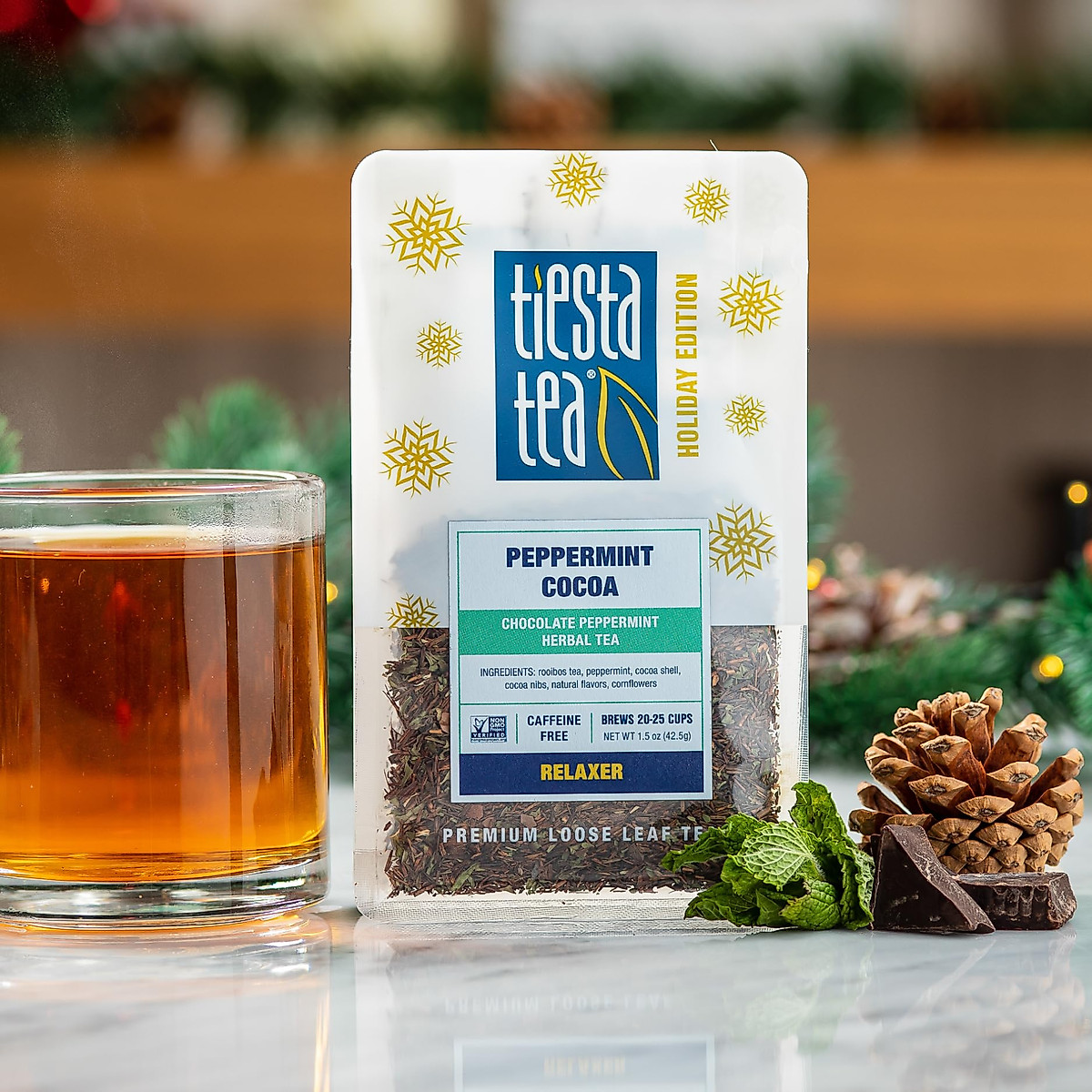Tiesta Tea - Cozy Peppermint Cocoa | Loose Leaf | Chocolate Peppermint Herbal Tea | Premium Non-Caffeinated Holiday Blend | Make Hot or Iced & Up to 25 Cups | 1.5oz Resealable Pouch