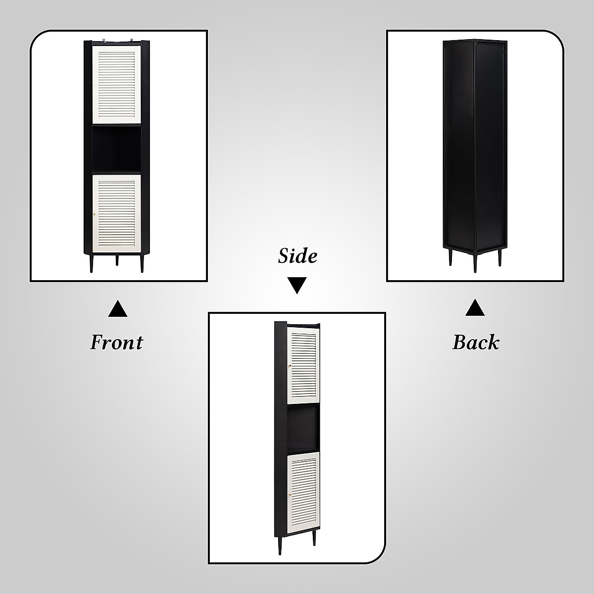 HollyHOME 68.5" Tall Corner Metal Storage Cabinet, Narrow Linen Tower Cabinet with Shelf and Shutter Door, Freestanding Floor Slim Organizer Cupboard for Living Room, Kitchen Pantry, Black&White