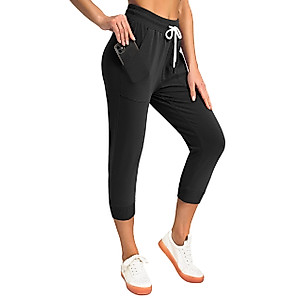 SPECIALMAGIC Women's Sweatpants Cropped Jogger French Terry Running Pants Lounge Loose Fit Drawstring Waist with Side Pockets Black M