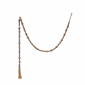 Creative Co-Op Paulownia Wood Bead Garland with Jute Tassel, Pewter