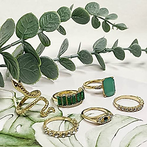 MUYYANSHOP Boho Rhinestone Knuckle Rings Gold Snake Finger Rings Set Stackable Midi Rings for Women and Girls