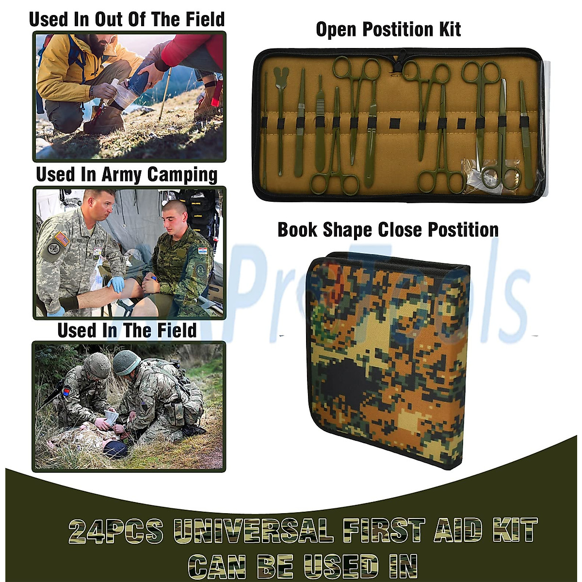 AAProTools 24 PC U.S. Army Style Surplus Emergency Survival Kit - Bleed Contol Kit - First Aid Kit - Zipper Pouch MLT-02