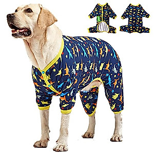 LovinPet Big Dog Pajamas for Large Dogs/Prehistoric Adventure Dinosaur Navy Print/Lightweight Stretchy Knit Pullover Dog Pajamas/Large Dog Onesie, Large Breed Jammies, Pet PJ's/Large
